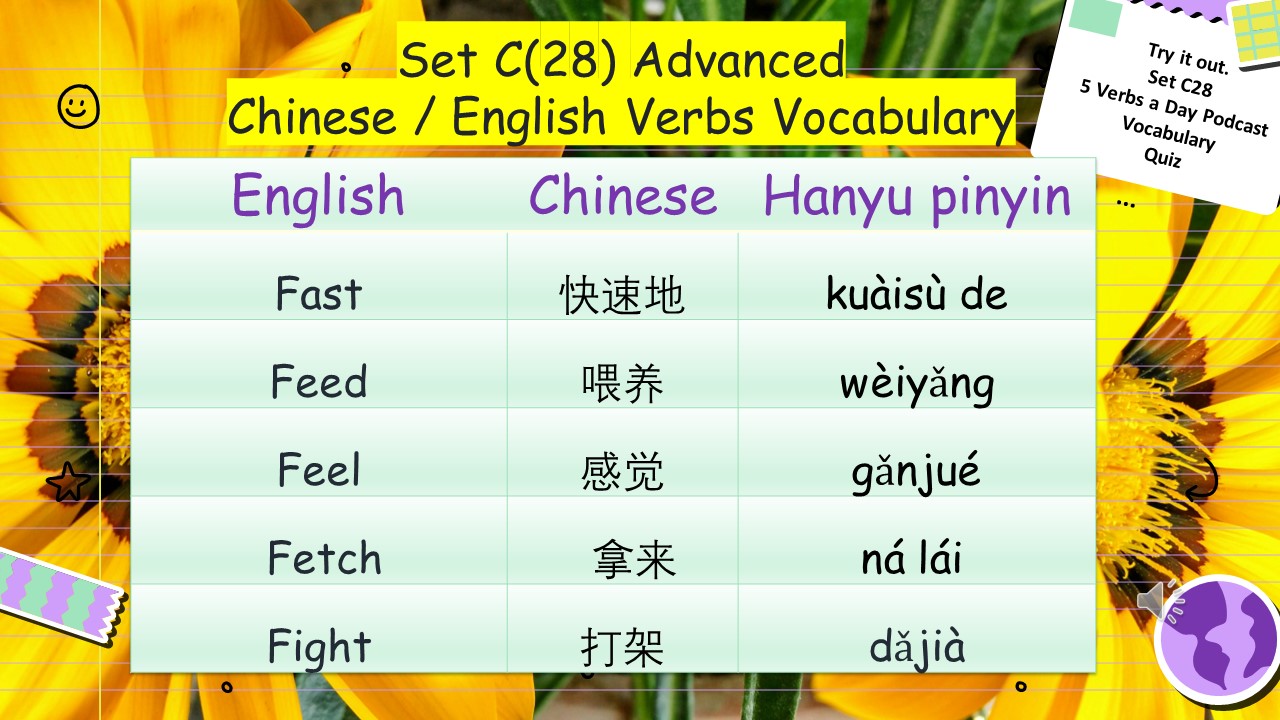 italki - Set C(28) Verbs. FAST - FIGHT! English and Chinese Verbs Fast ...