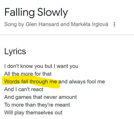 italki - What does "Words fall through me" mean?[Image]