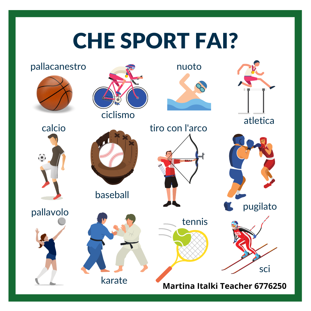 italki - Che sport fai? Leggi le parole e prova a fare delle frasi[Image]